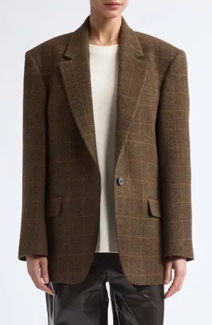 RÓHE Oversize Check Wool Jacket - Moss Check
