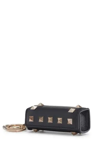 Valentino Garavani Rockstud Leather Lipstick Keychain - Black