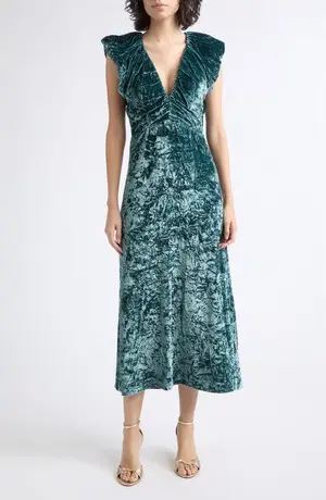 Ulla Johnson Astra V-neck Velvet Cocktail Dress - Jadeite