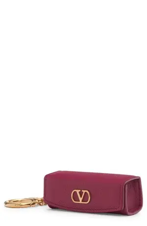 Valentino Garavani Vlogo Lipstick Leather Keychain Dark Red