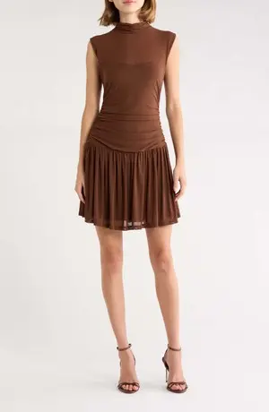 PETAL & PUP Alma Mesh Mock Neck Minidress