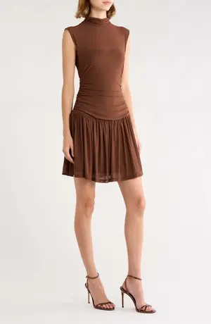 PETAL & PUP Alma Mesh Mock Neck Minidress