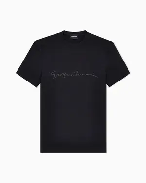 Giorgio Armani Stretch T-shirt In Viscose With Crew Neck And Logo - Black