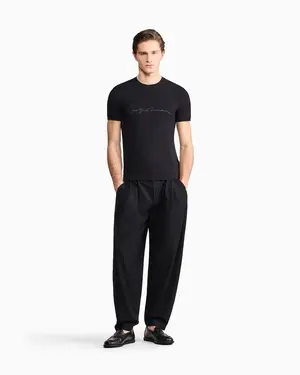 Giorgio Armani Stretch T-shirt In Viscose With Crew Neck And Logo - Black