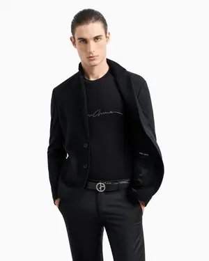 Giorgio Armani Stretch T-shirt In Viscose With Crew Neck And Logo - Black