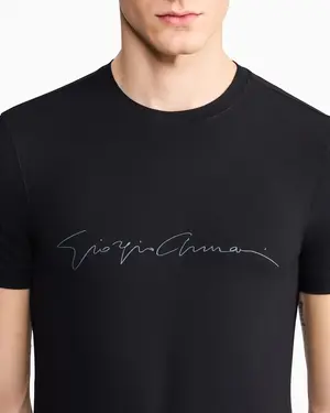 Giorgio Armani Stretch T-shirt In Viscose With Crew Neck And Logo - Black