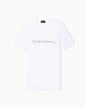 Giorgio Armani Stretch T-shirt In Viscose With Crew Neck And Logo - White