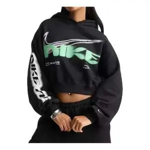 Nike Studio Fleece Medium Weight Cropped Oversized Hoodie 'total Black Sail - Total Black/sail