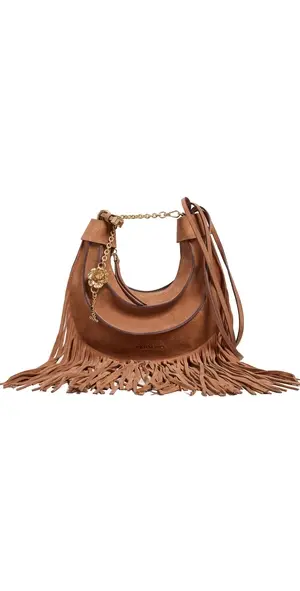 Farm Rio Suede Hobo Large Fringes Banana Bag - Cuoio