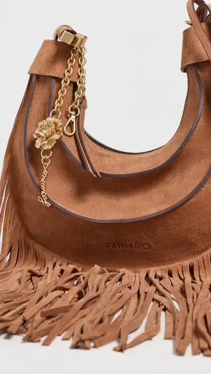 Farm Rio Suede Hobo Large Fringes Banana Bag