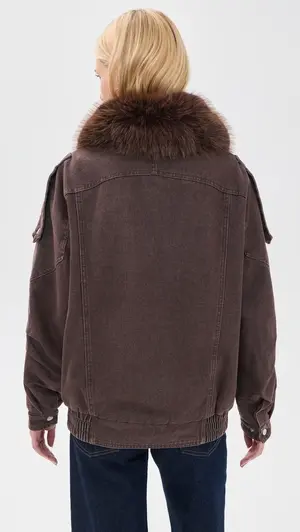 Avec Les Filles Combo Collar Belted Hem Bomber