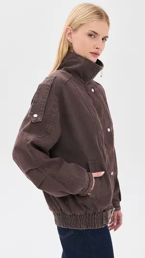 Avec Les Filles Combo Collar Belted Hem Bomber
