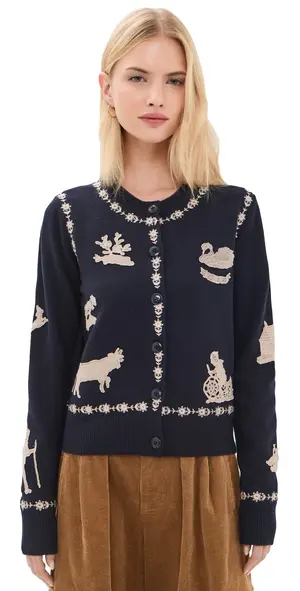 Sea Margeurite Lace Patch Cardigan - Navy