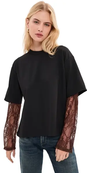 LE BOP Lucy Double Lace Tee - Black/brown