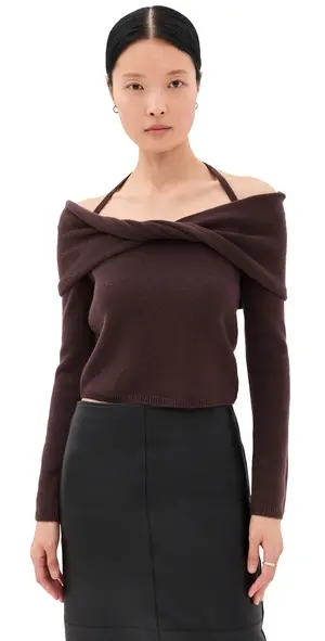 Simkhai Cambria Long Sleeve Off Shoulder Top - Chocolate