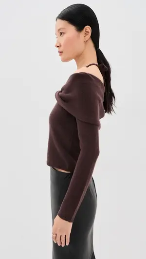 Simkhai Cambria Long Sleeve Off Shoulder Top - Chocolate