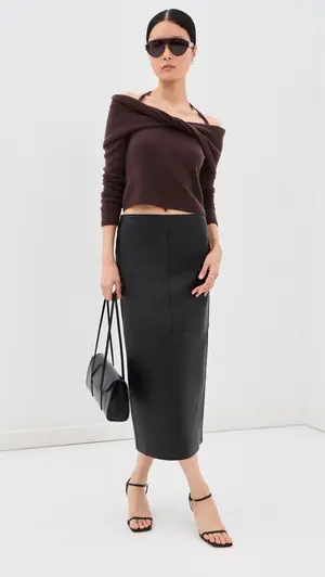 Simkhai Cambria Long Sleeve Off Shoulder Top - Chocolate