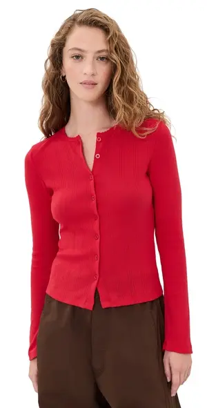 DAZE Stargazer Pointelle Cardigan - Cherry Bomb