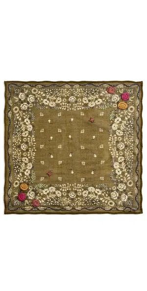 Chan Luu Embroidered Floral Bandana Olive