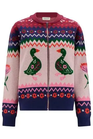 SUGARHILL BRIGHTON Solana Knitted Bomber Jacket Ducks - Pink