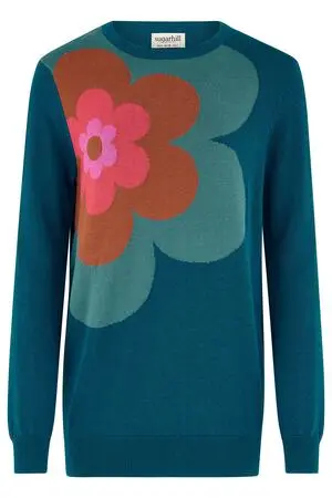 SUGARHILL BRIGHTON Rita Sweater Teal Flower - Blue