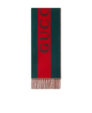 Gucci Web Jacquard Fringed Edge Scarf - Green