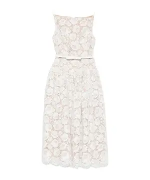 SELF-PORTRAIT Lace-overlay Belted Midi Dress