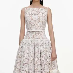 SELF-PORTRAIT Lace-overlay Belted Midi Dress