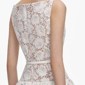 SELF-PORTRAIT Lace-overlay Belted Midi Dress