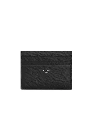 Celine Large Card Holder In Grained Calfskin - Black