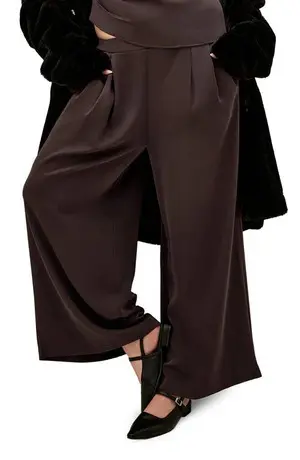 City Chic Jett Pleated Wide Leg Pants - Espresso