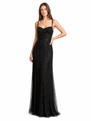 LARA NEW YORK Spaghetti Strap Beaded Gown - Black