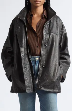 JAMIE HALLER Minimal Leather Anorak Jacket - Black