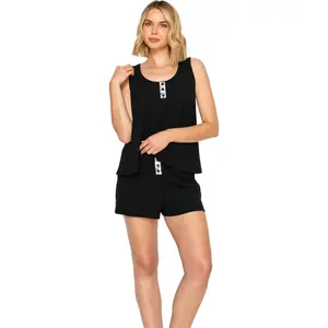 Badgley Mischka Yummy Jersey Rib Henley Top & Short Set - Black