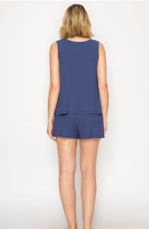 Badgley Mischka Yummy Jersey Rib Henley Top & Short Set - Blue