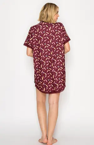 Badgley Mischka Notched Collared Sleep Dress - Cherry Lipstick
