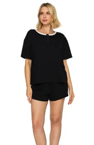Badgley Mischka Yummy Henley Top & Short Pj Set Black