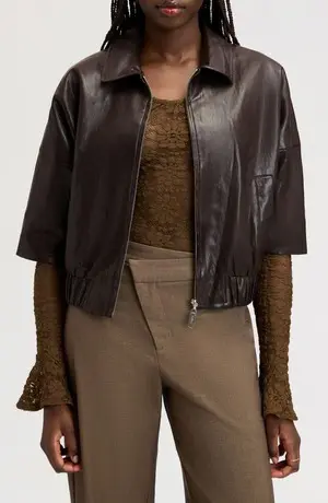 Sam Edelman Faux Leather Bomber Jacket - Dark Brown