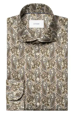 Eton Contemporary Fit Paisley Cotton Shirt - Medium Orange