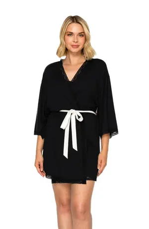 Badgley Mischka Yummy Jersey Cozy Robe Black