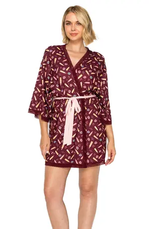 Badgley Mischka Yummy Jersey Cozy Robe - Cherry Lipstick