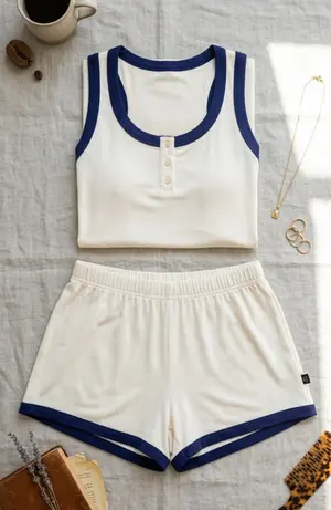 Badgley Mischka Yummy Jersey Racerback Tank & Short Set - Cream