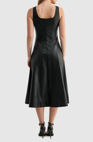 QUINCY MAE Faux Leather A-line Midi Dress