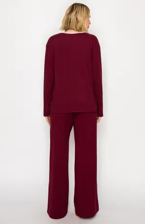 Badgley Mischka Yummy Jersey Crew Neck Print Top & Wide Leg Pants Set