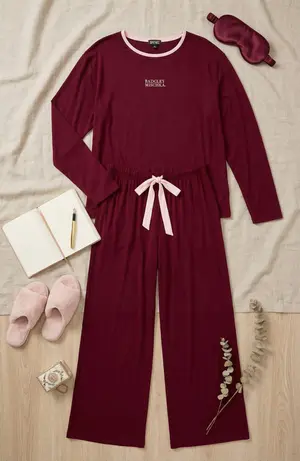 Badgley Mischka Yummy Jersey Crew Neck Print Top & Wide Leg Pants Set