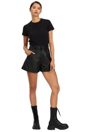 WEST 14TH Sullivan Leather Paperbag Short - Black