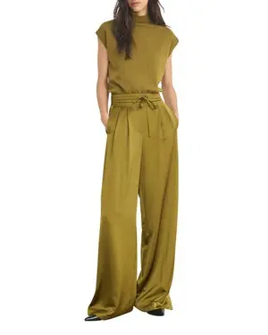 Mint Velvet Satin Wide Leg Trousers - Green