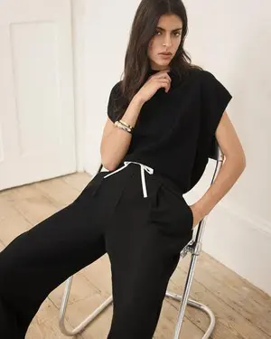 Mint Velvet Contrast Waist Wide Leg Trousers