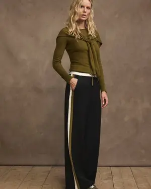 Mint Velvet Side Stripe Tie Waist Wide Trousers