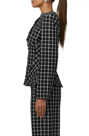Naked Wardrobe Check Suiting Blazer With Satin Bows